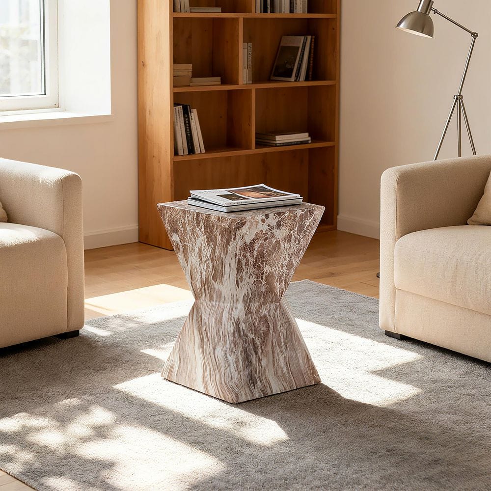 Lesly 12.40 in. Modern Marble Square Magnesium Oxide End Table with ...