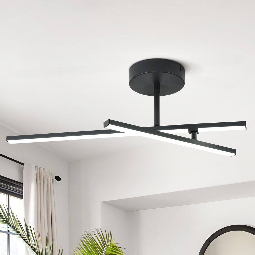 Henveton Essel 20 in. 2-Light Black LED Semi-Flush Mount Ceiling Light ...
