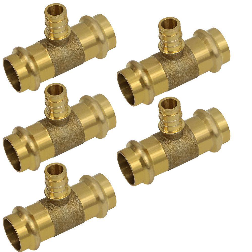 PLUMBFLEX 1/2 in. Pex A x 3/4 in. Press Lead Free Brass Tee Pipe ...