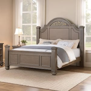 Benjara Revy Gray Wood Frame Queen Panel Bed with Transitional Panel ...