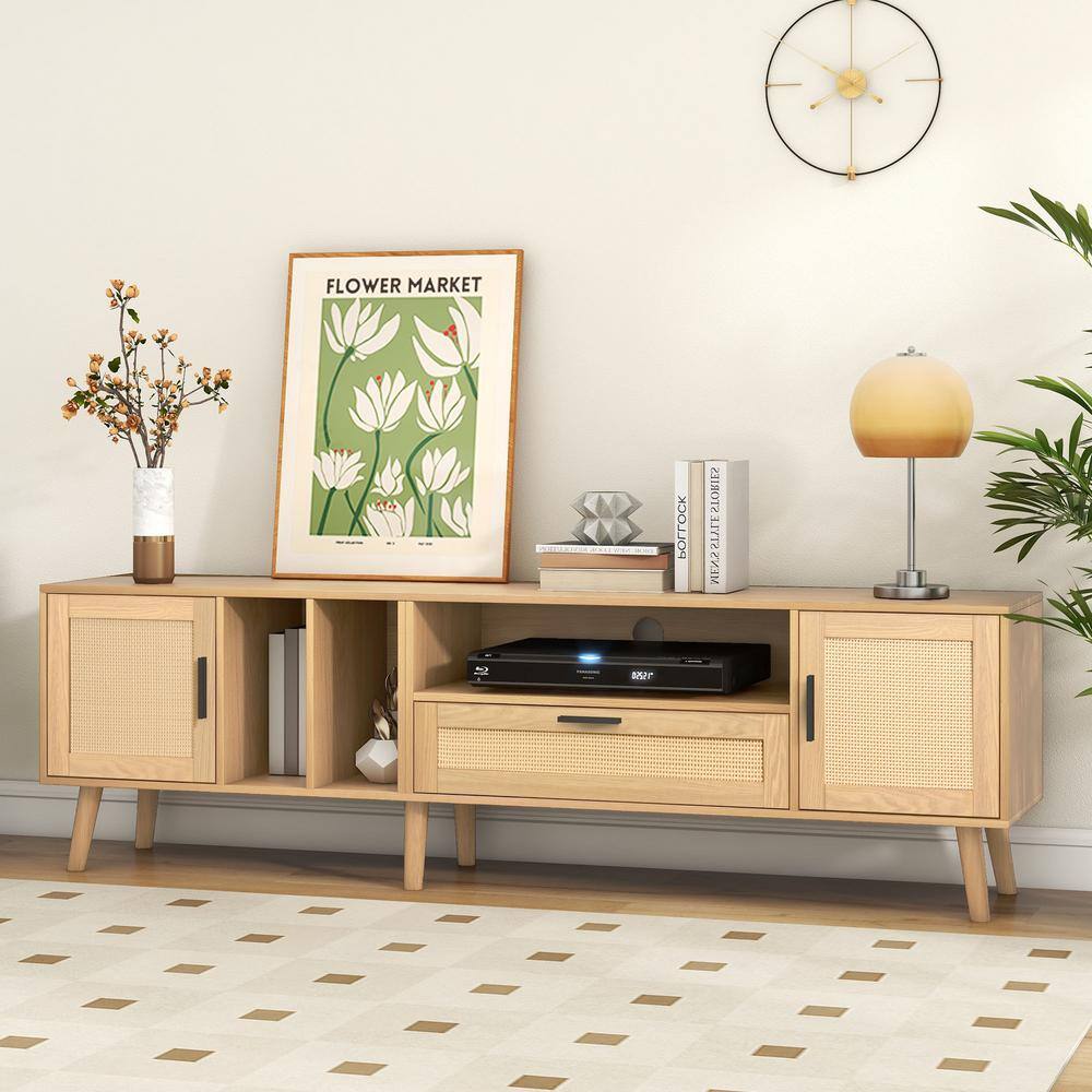 Harper & Bright Designs Natural Wood TV Stand Fits TVs up to 80 in ...