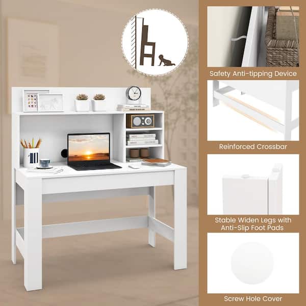 48 inch Writing Computer Desk with Anti Tipping Kits and Cable Management Hole White Costway