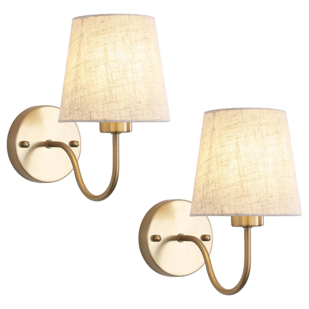 LWYTJO 10.78 in. 1-Light Vanity Light with Fabric Shade (Set of 2) R ...