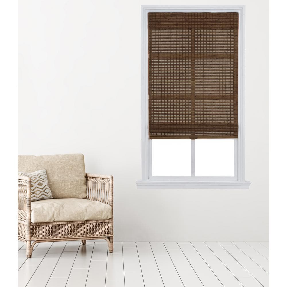 Home Basics Pecan Cordless Carbonized Bamboo Roman Shade 35 in. W x 64 ...