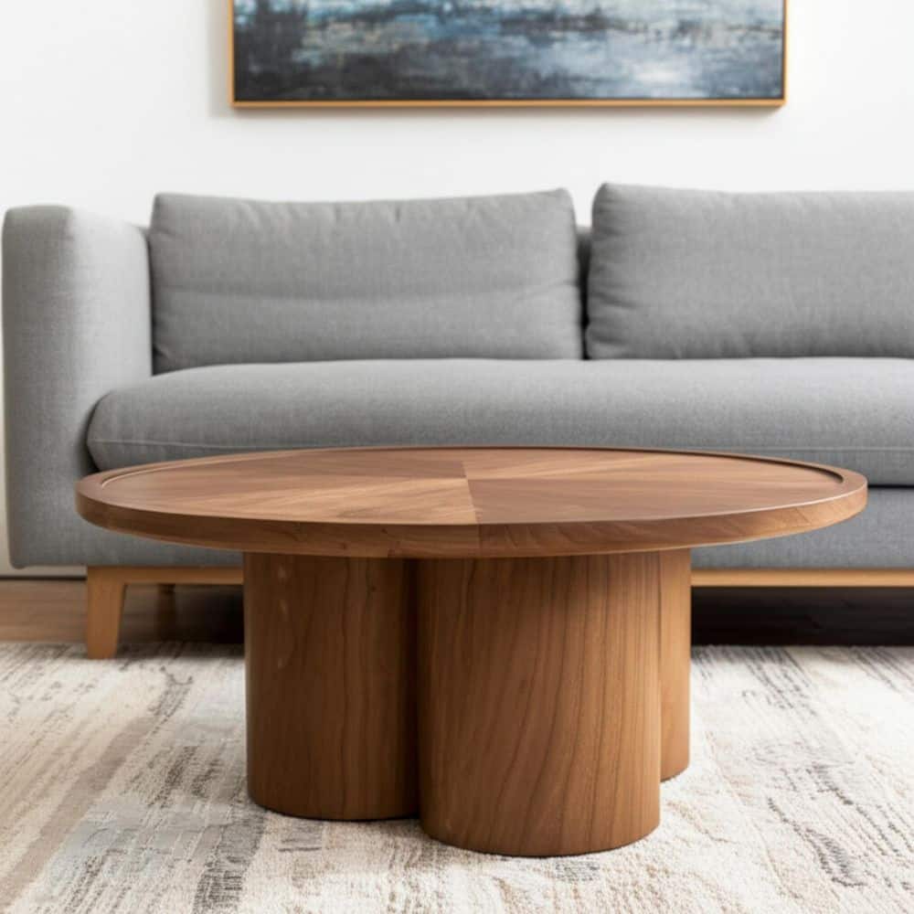 HomeRoots 39.25 in. Natural Round Solid Wood Coffee Table 2000597052 ...