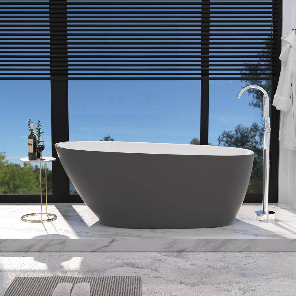 INSTER MUTE 59 in. Acrylic Freestanding Flatbottom Single Slipper Non ...