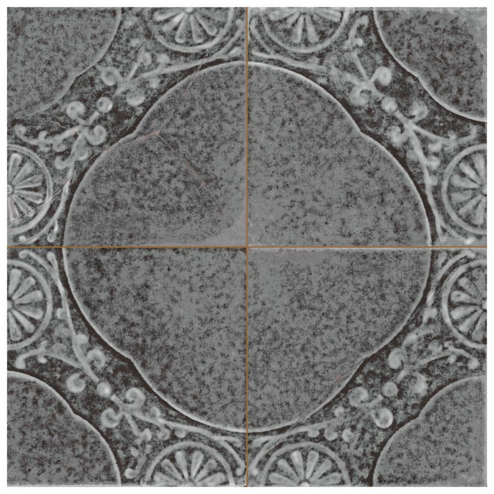Merola Tile Kings Jaipur Black 17-5/8 in. x 17-5/8 in. Ceramic Floor ...