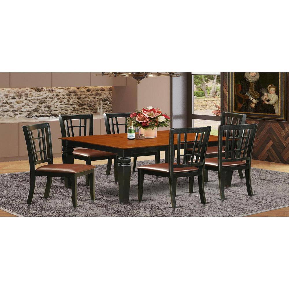 East West Furniture 7-Piece Black and Cherry Finish Solid Wood Top ...
