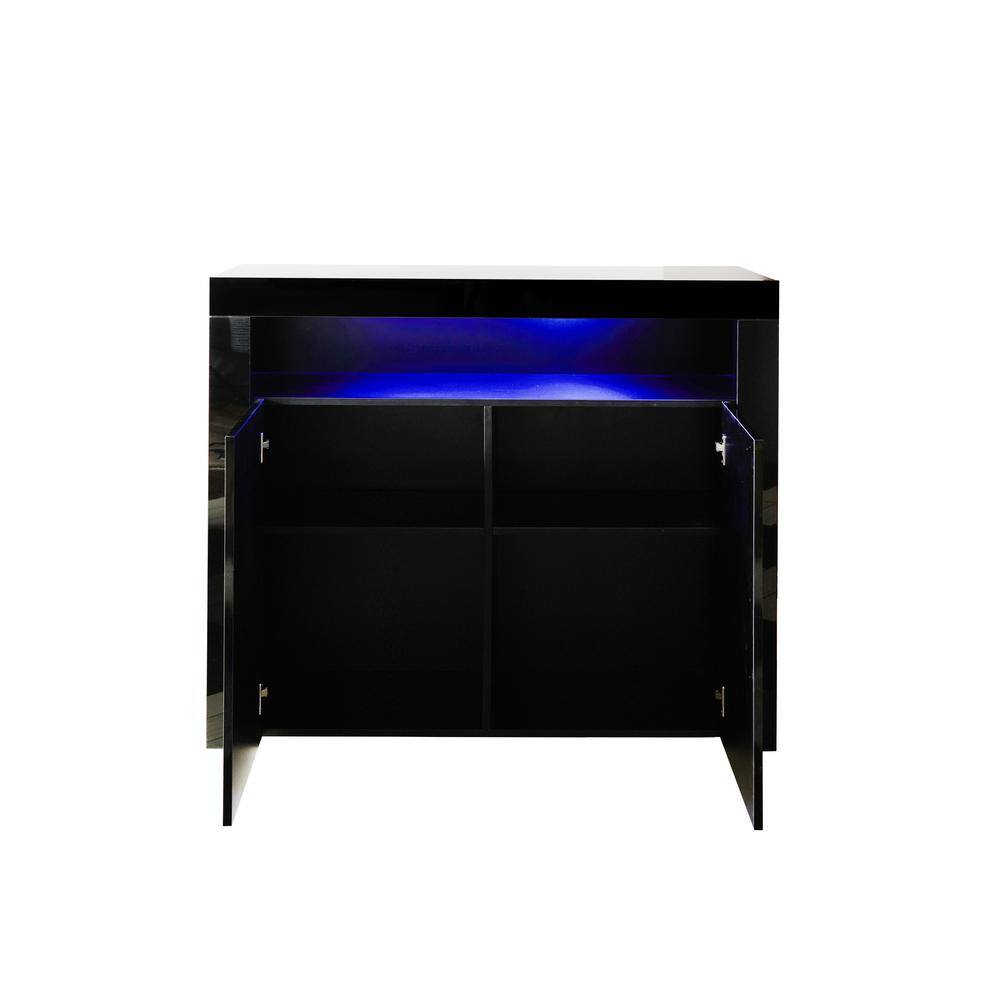 ANBAZAR 42.5 in. Black Modern High Gloss LED Buffet Sideboard, Storage ...