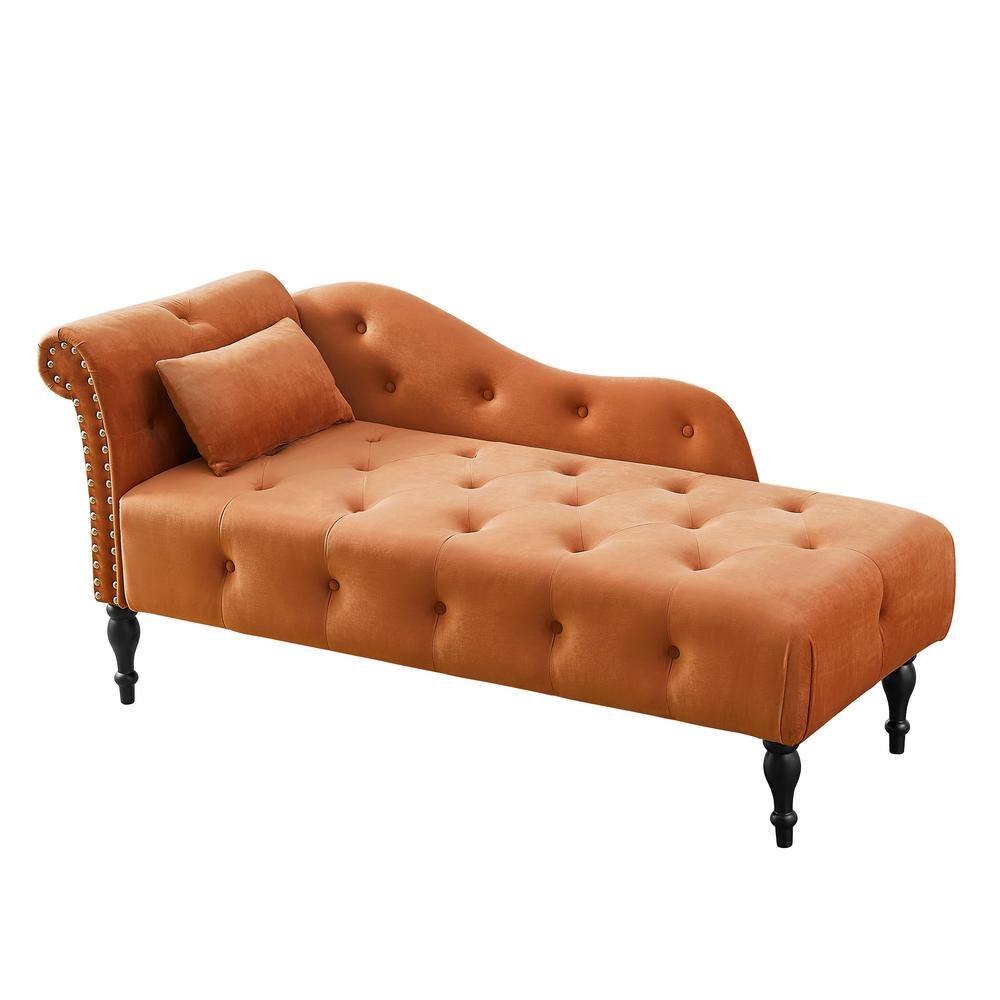 Modern Orange Velvet Buttons Tufted Nailhead Trimmed Chaise Lounge ...