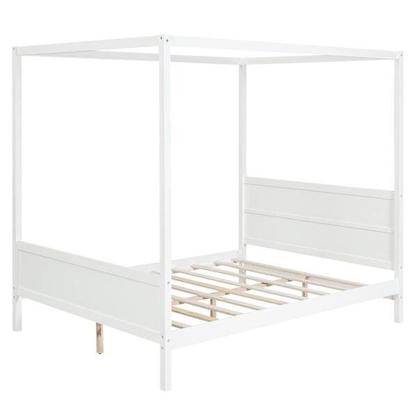 Harper And Bright Designs White Wood Frame Queen Size Canopy Bed With