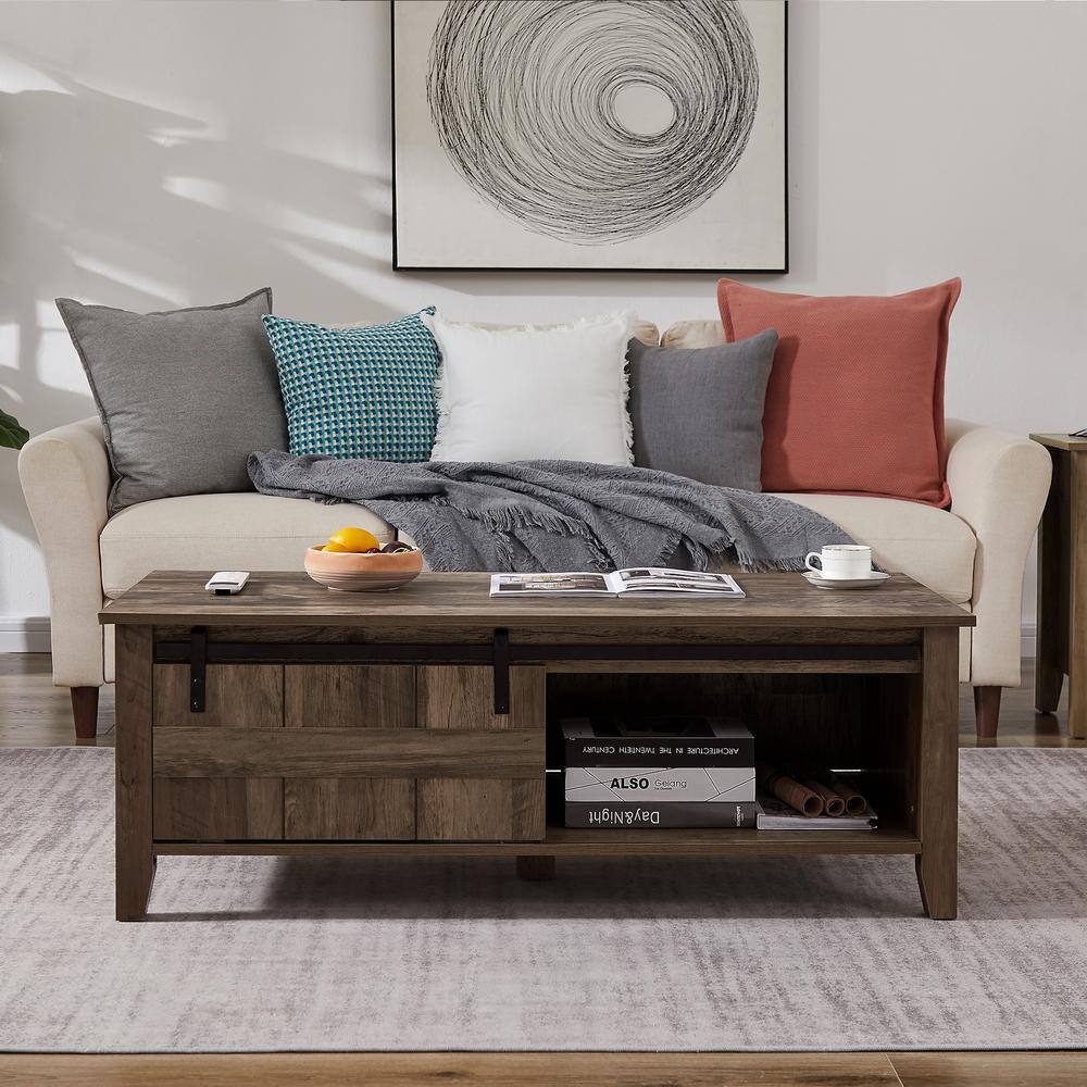 KINWELL 47 in. Dark Brown Rectangle Wood Coffee Table with Storage BSC ...