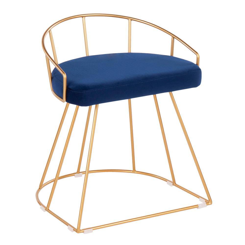 Lumisource Canary 18 in. Gold Vanity Stool with Blue Velvet Cushion B18 ...