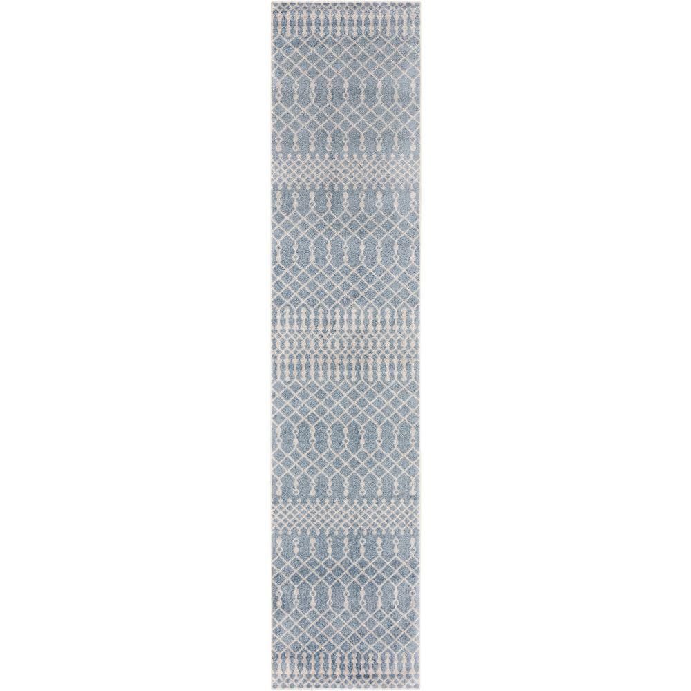 Nourison Astra Machine Washable Blue 2 ft. x 10 ft. Moroccan Transitional Runner Area Rug 123046 ...