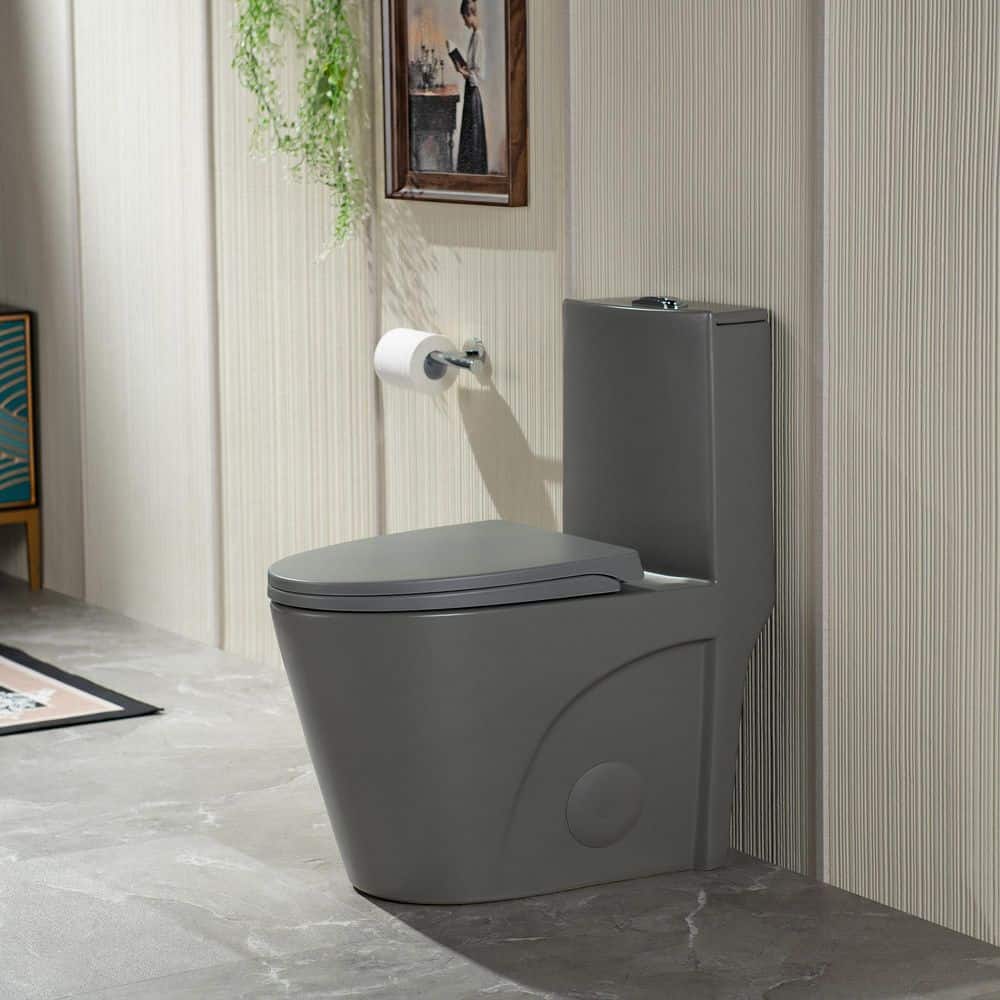WOODBRIDGE 1-Piece 1.1/1.6 GPF Dual Flush ADA Elongated Toilet in Light ...