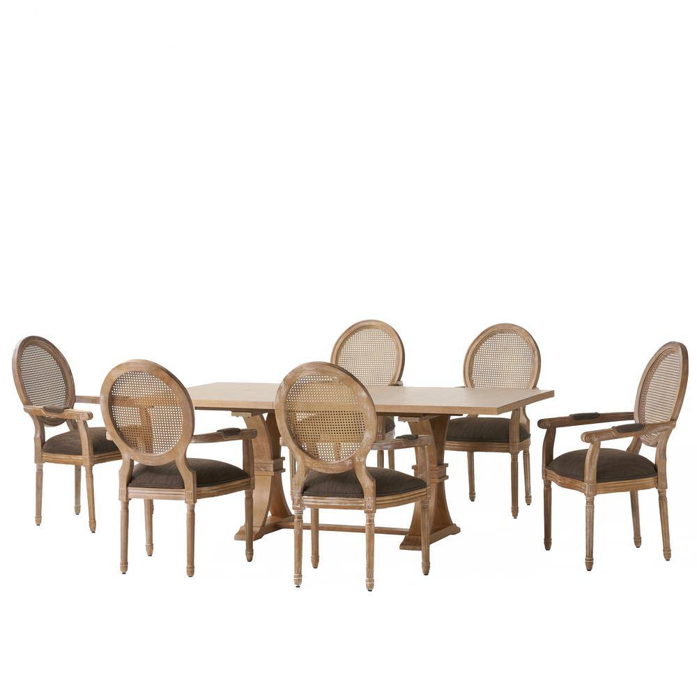 Noble House Plevna 7-Piece Brown and natural Expandable Dining Set ...