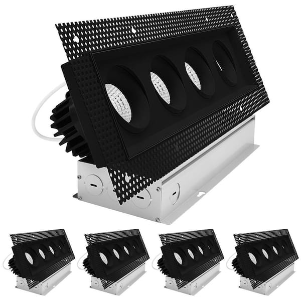 LUXRITE 4-Head Integrated LED Black Rectangle Regressed Trimless Gimbal ...