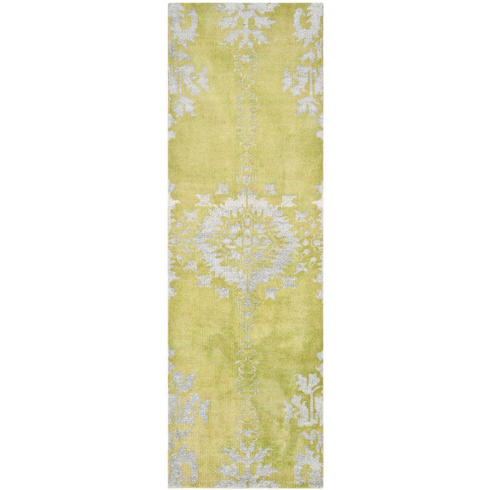SAFAVIEH Stone Wash Chartreuse 3 ft. x 6 ft. Floral Runner Rug STW235A ...