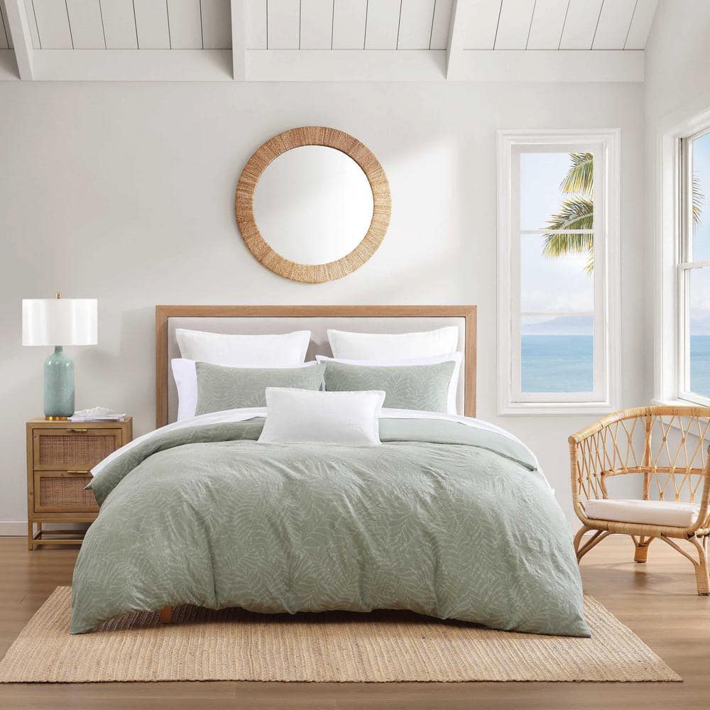 Tommy Bahama Harbor Palm 3 Piece Green 100% Cotton Full/Queen Comforter ...