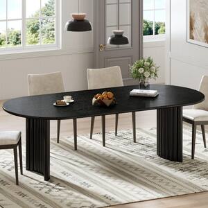 Dovelina Haiden Modern Oval Oak Wood Top Black 79 in. Double Pedestal Base Dining Table Seats 8 ...