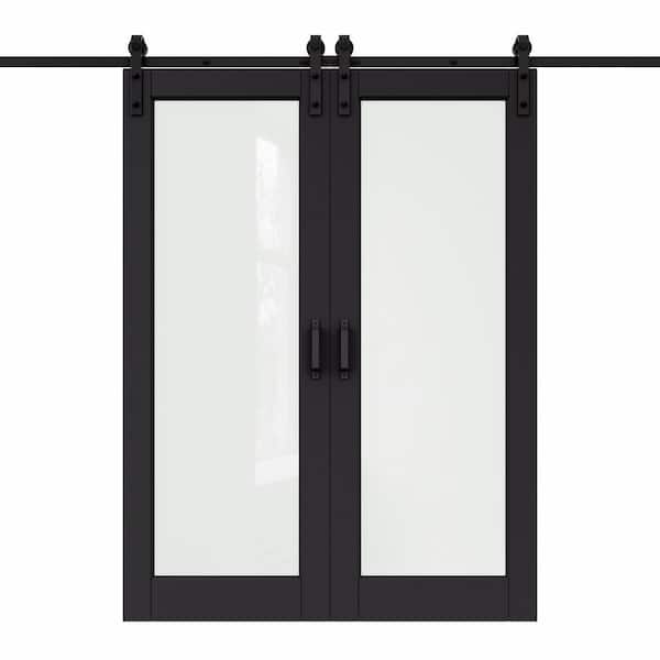 56 in. x 80 in. Waterproof 1-Lite Frosted Glass Black Finished MDF ...