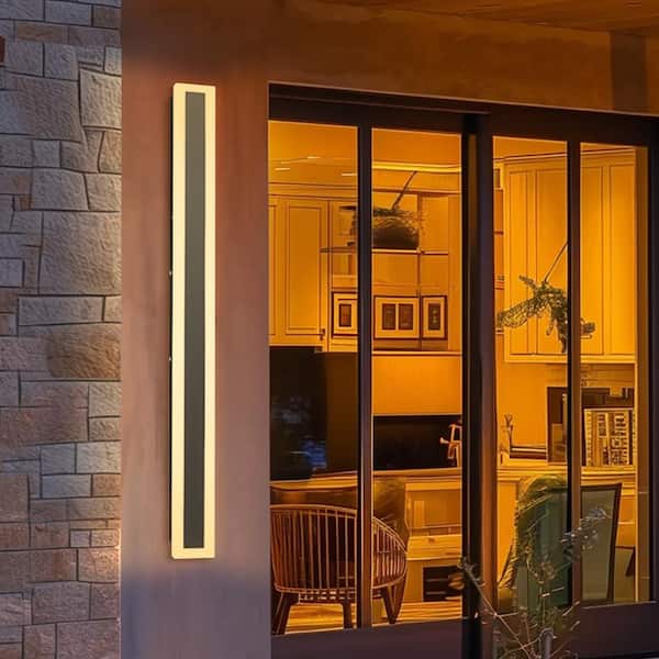 YANSUN 43 in. 30W 1-Light Matte Black Modern Integrated LED Outdoor ...