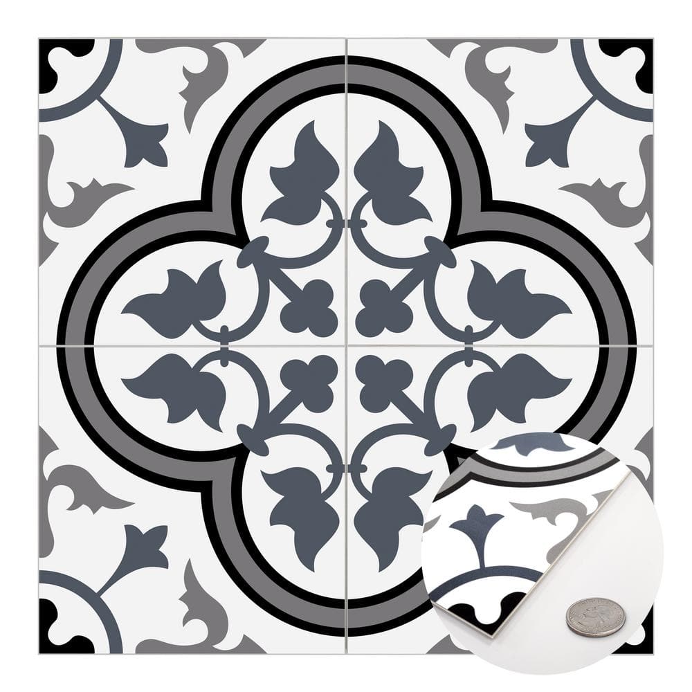 sunwings Patterned 12 in. x 12 in. Blue Peel and Stick Encaustic ...