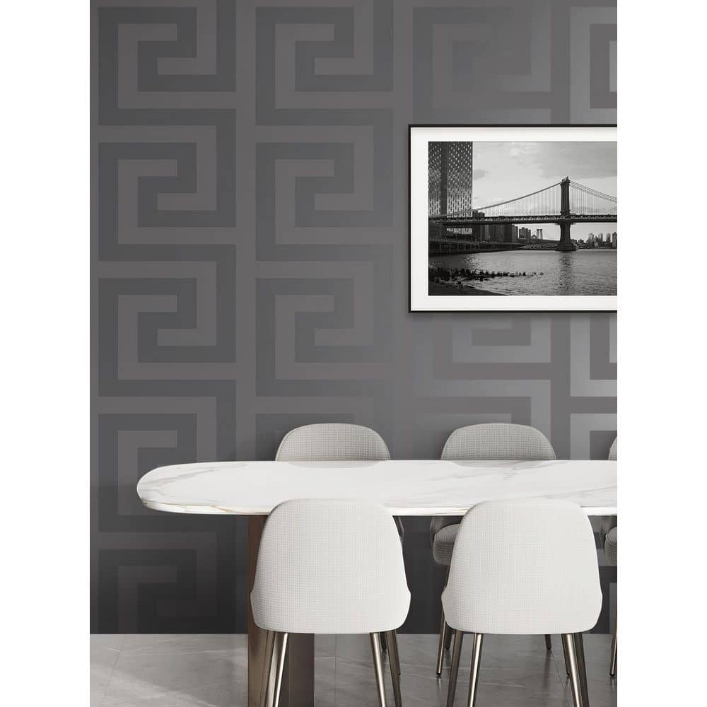 NextWall 31.35 sq. ft. Graphite Geometric Maze Vinyl Peel and Stick ...