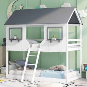 Harper & Bright Designs White Twin over Twin House Bunk Bed with Roof ...