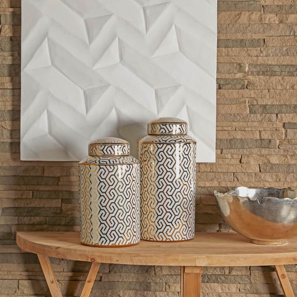 Litton Lane Gold Ceramic Modern Decorative Jars (Set of 2) 042820 - The ...