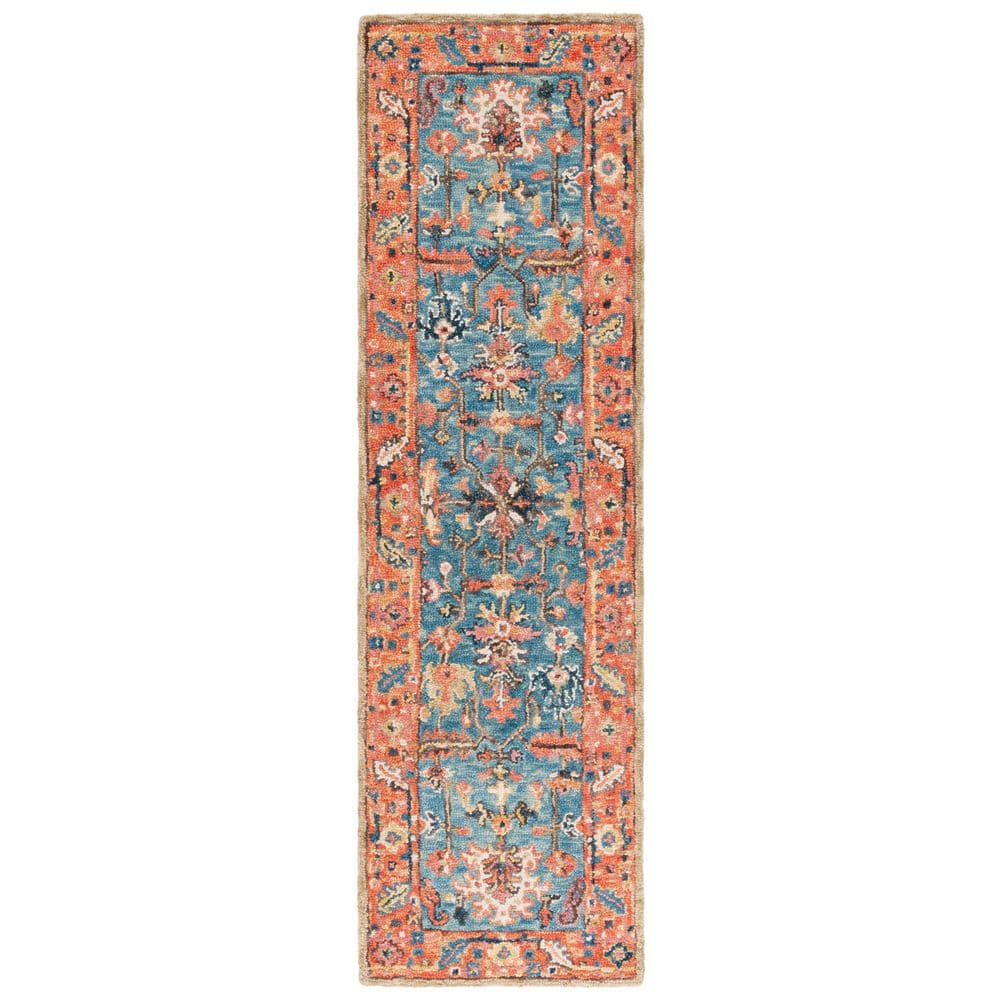 SAFAVIEH Blossom 2 ft. x 8 ft. Blue/Rust Abstract Border Floral Runner ...