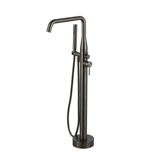 ARCORA Double Handle Floor Mounted Freestanding Tub Faucet with Handheld Shower in Antique ...