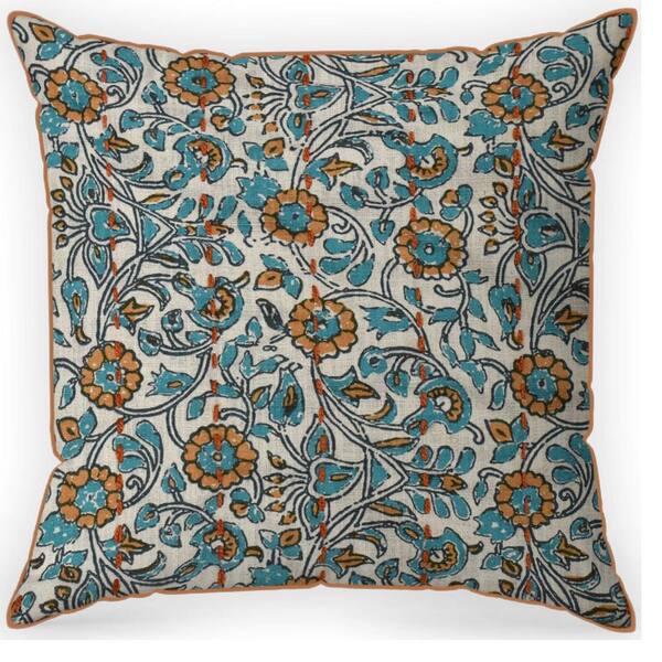 18 in. x 18 in. Printed Multi-Floral Outdoor Recyled Polyester Throw ...