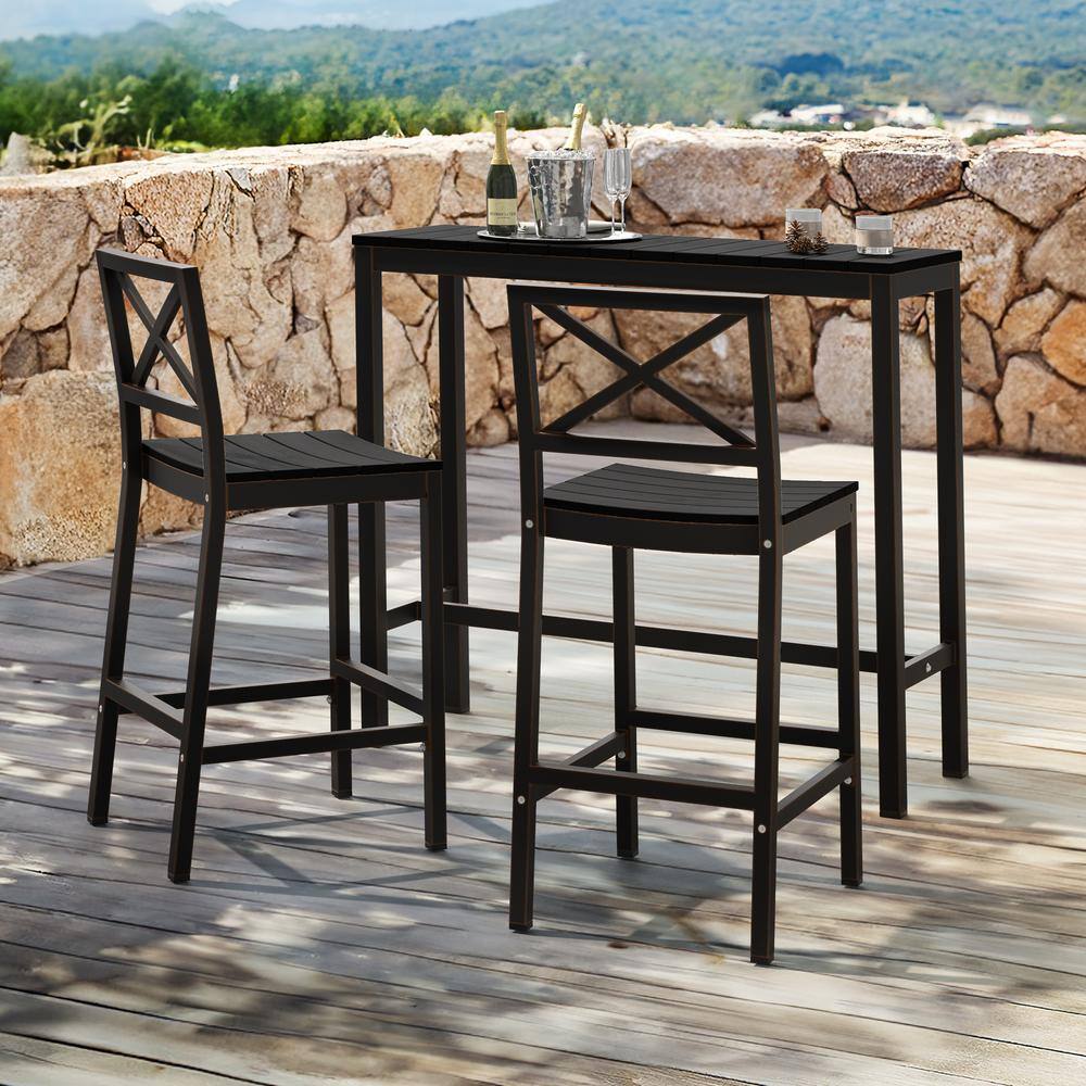 LUE BONA Humphrey 3 Piece 45 in. Black Aluminum Outdoor Patio Dining ...
