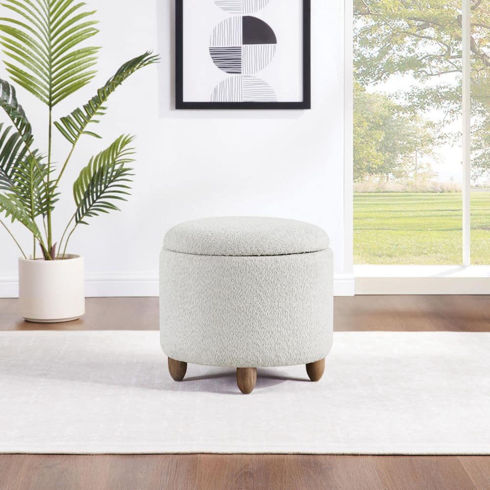 OSP Home Furnishings Lyra Storage Ottoman in Sherpa Parchment Fabric ...