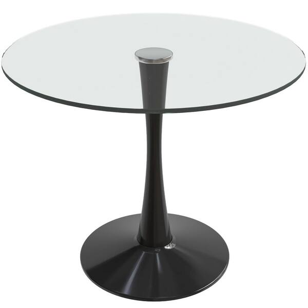 LeisureMod Bristol 35 in. Round Dining Table with Glass Top and Iron ...