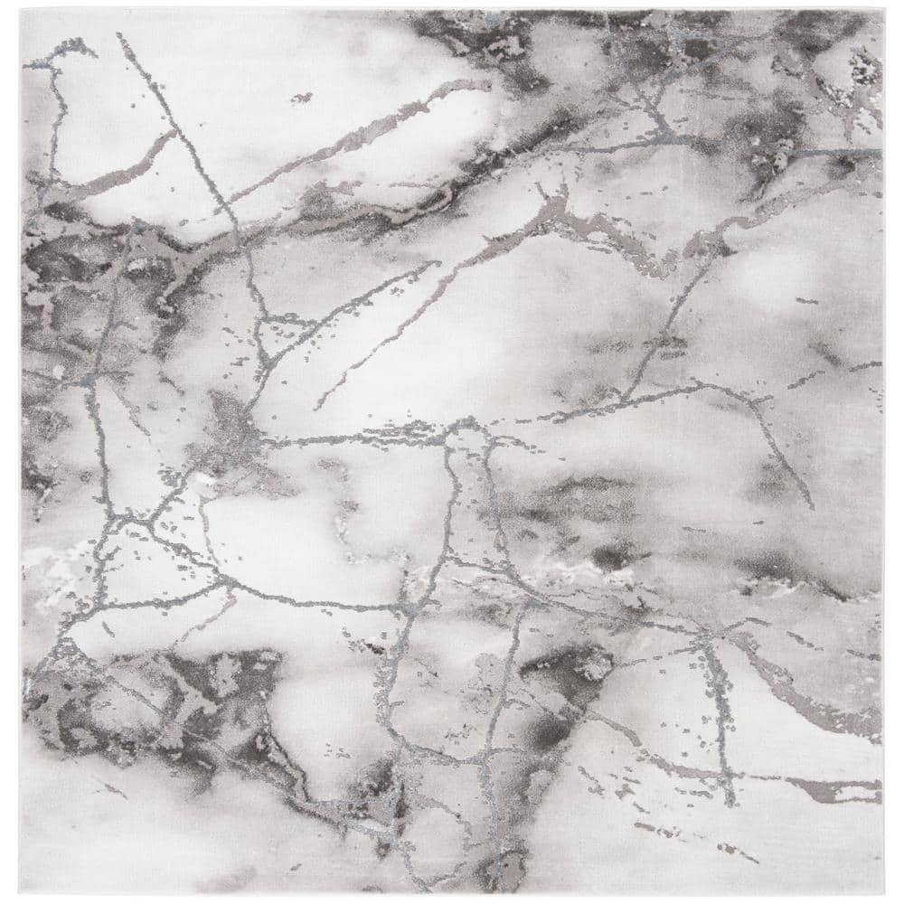 SAFAVIEH Craft Gray/Silver 4 ft. x 4 ft. Square Abstract Distressed ...