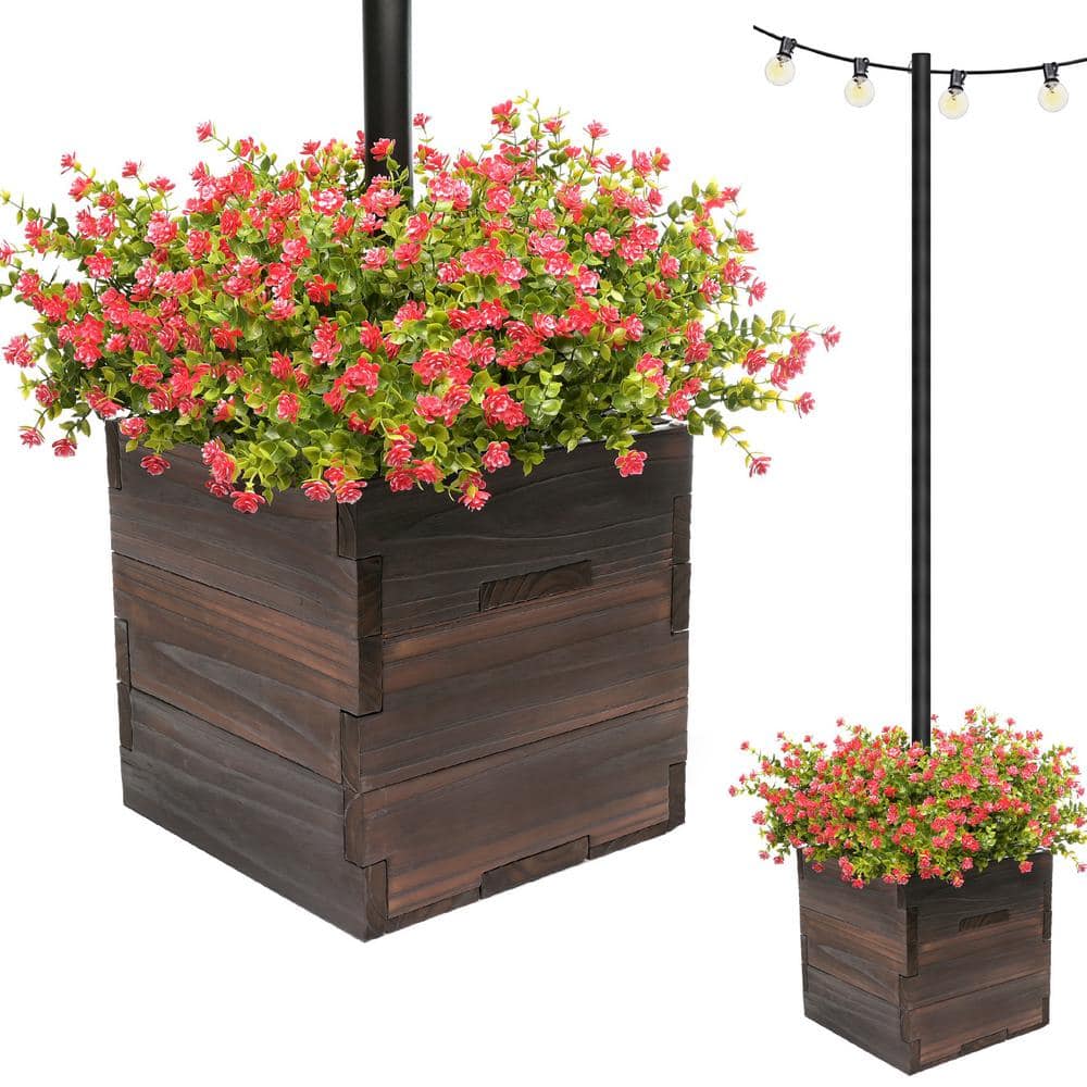 EXCELLO GLOBAL PRODUCTS Extra Large 18 in. Dark Brown Wooden Planter ...