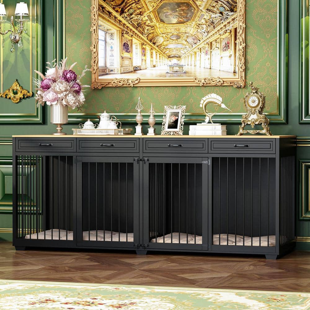 FUFU&GAGA 92.9 in. Super Large Dog Crate Furniture Indoor Wooden Dog ...