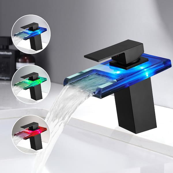 INSTER Single Handle Single Hole Bathroom Faucet LED Light 3 Colors ...