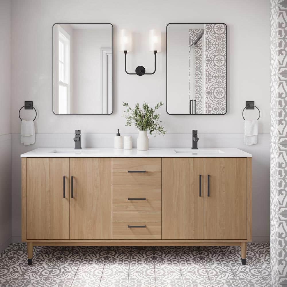 Fresca Sawyer 72 in. Single Sink Freestanding Sunburst Oak Bath Vanity ...
