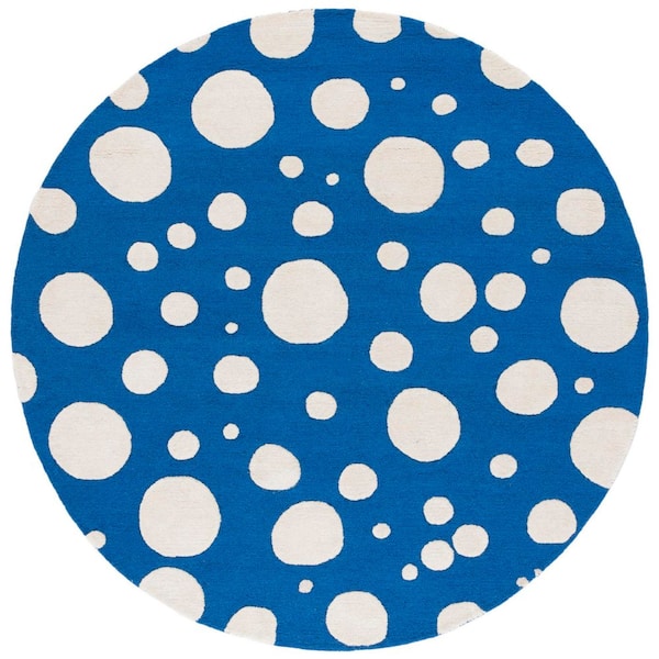 SAFAVIEH Cambridge 6 ft. x 6 ft. Blue/Ivory High-Low Dots Round Area ...