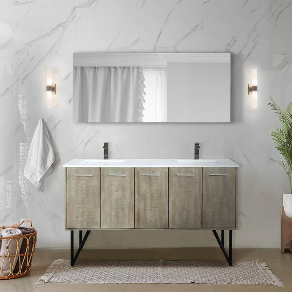 Lexora Lancy 60 in W x 20 in D Rustic Acacia Double Bath Vanity, White ...