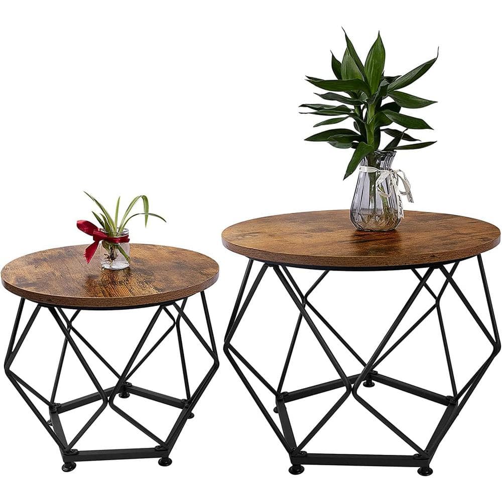 2 -Piece Round Coffee Table, End Table Set for Small Space, Side Table ...