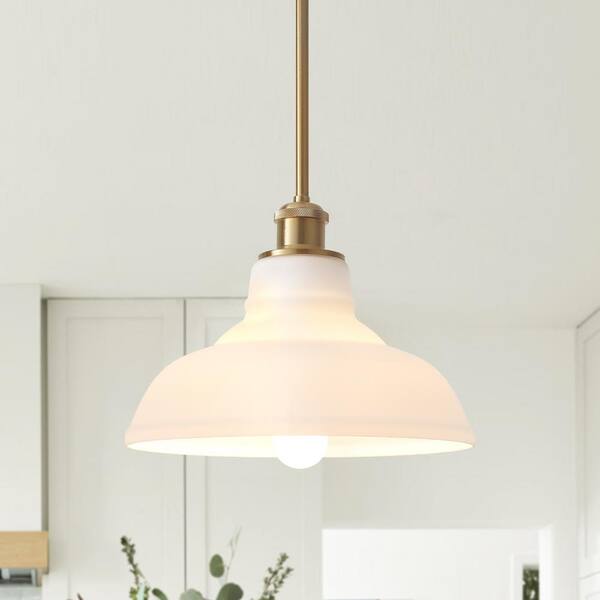 LWYTJO 60-Watt 1-Light Dome Shaded Pendant Light with Cream Glass Shade ...
