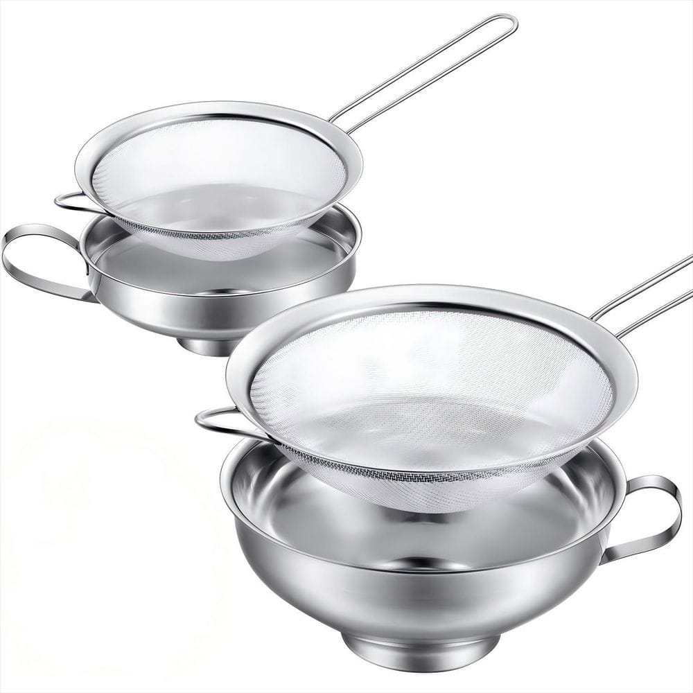 Wudkey 4-Piece Stainless Steel Funnels with Fine Mesh Strainer ...