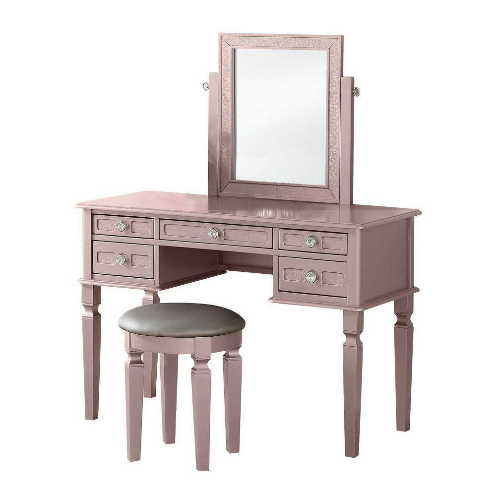 Benjara 53" H x 19" W x 43" L Rose Gold Vanity Set with Tapered Legs ...