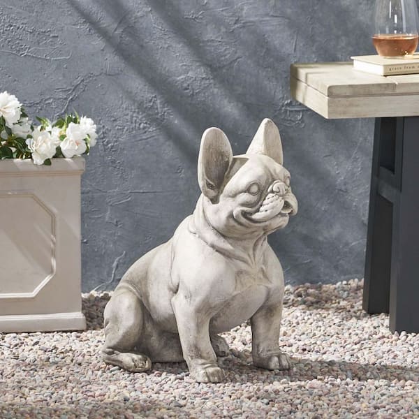 16 in. White Concrete Patio Outdoor Dog Garden Statue Dog Shaped Garden ...