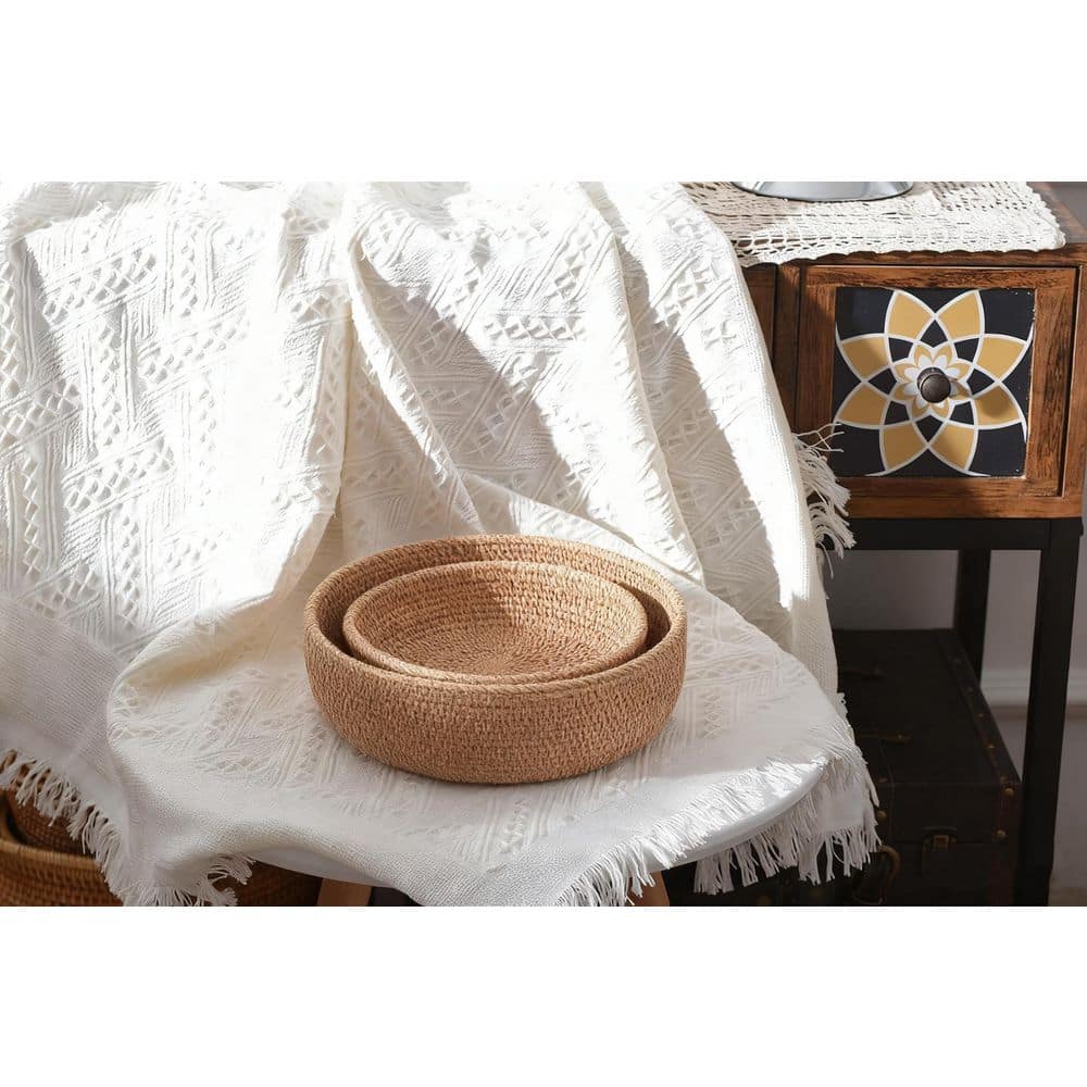 Wudkey Natural Rattan Round Woven Bread Baskets, Set of 3, Stackable ...