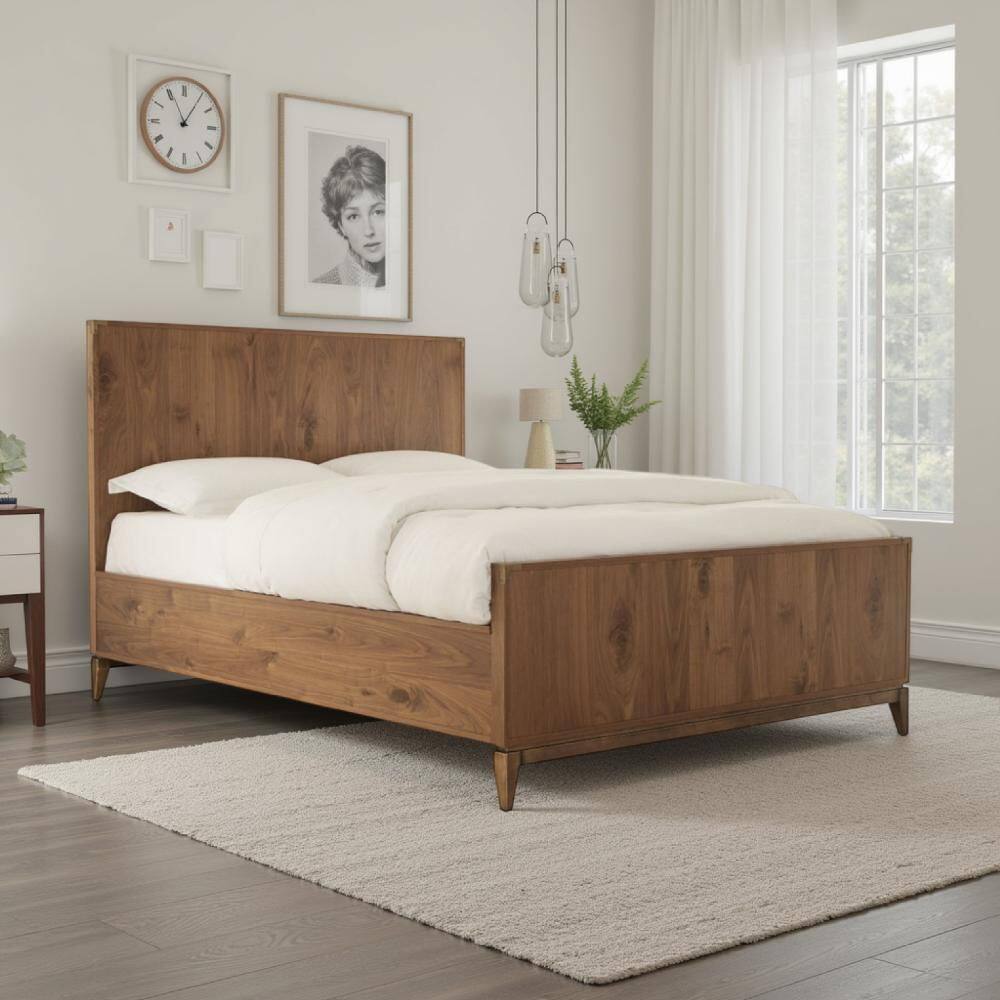 Benjara Tyra White and Gold Wood Frame King Size Panel Bed with ...